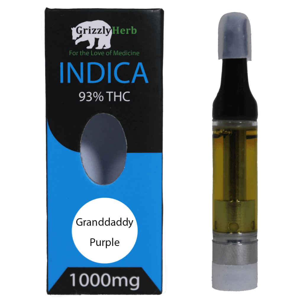 Granddaddy Purple Strain Vape Cartridge 93 Thc 1000mg Grizzly Herb